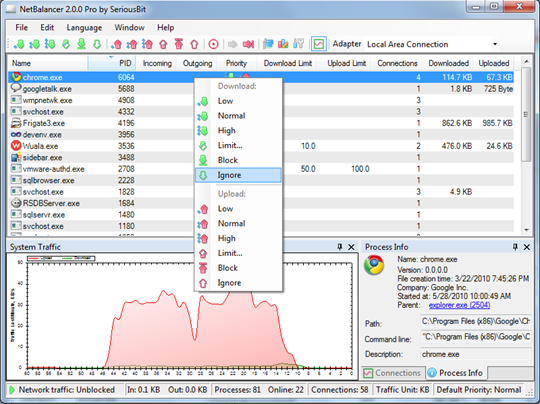 NetBalancer: Regulate network bandwidth by application